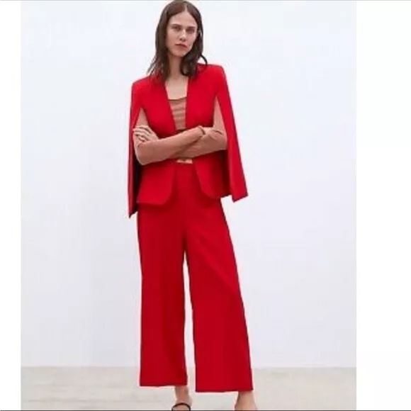 Zara | Jackets & Coats | Zara Cape Blazer Jacket W Slits Bloggers Red ...